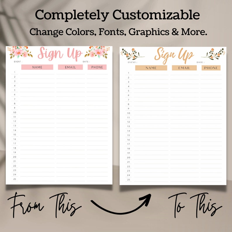 Sign up Sheet Editable | Sign up Sheet Template | Event Sign up | Canva ...