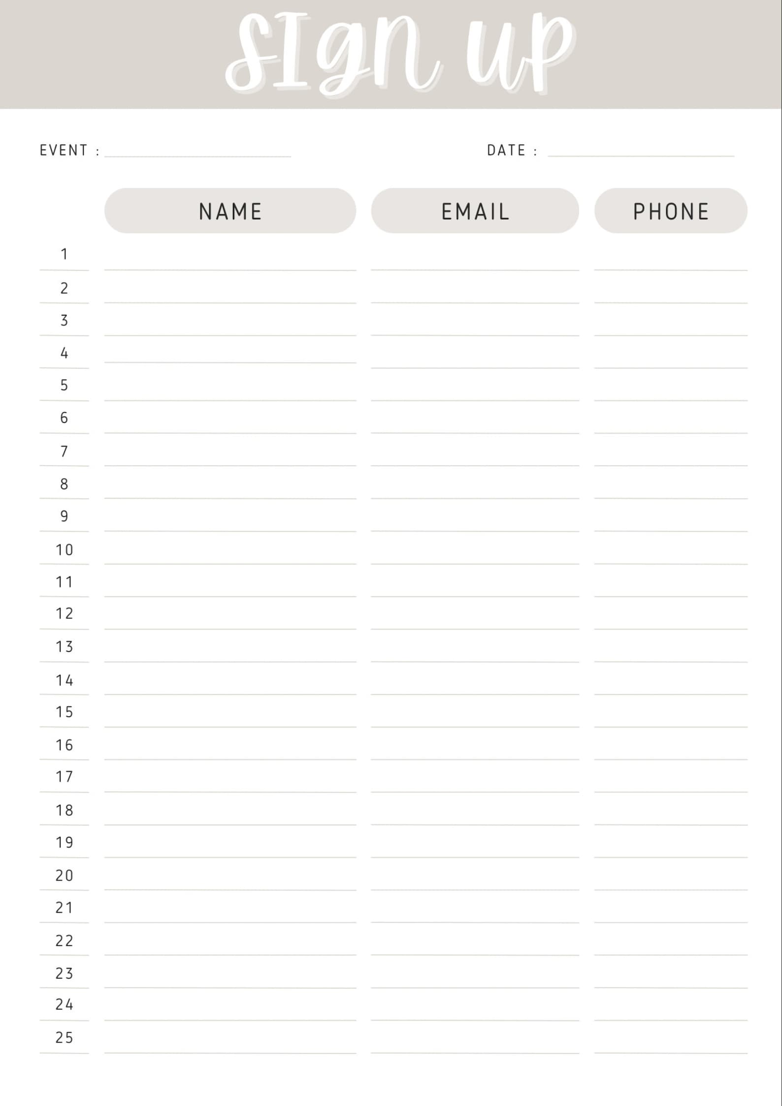 Editable Sign up Sheet. Sign up Sheet Template. Event Sign Up. Canva ...