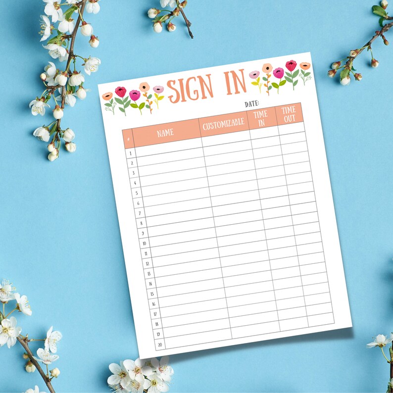 Sign in Sheet Template Sign in Sheet Spring Canva Template - Etsy