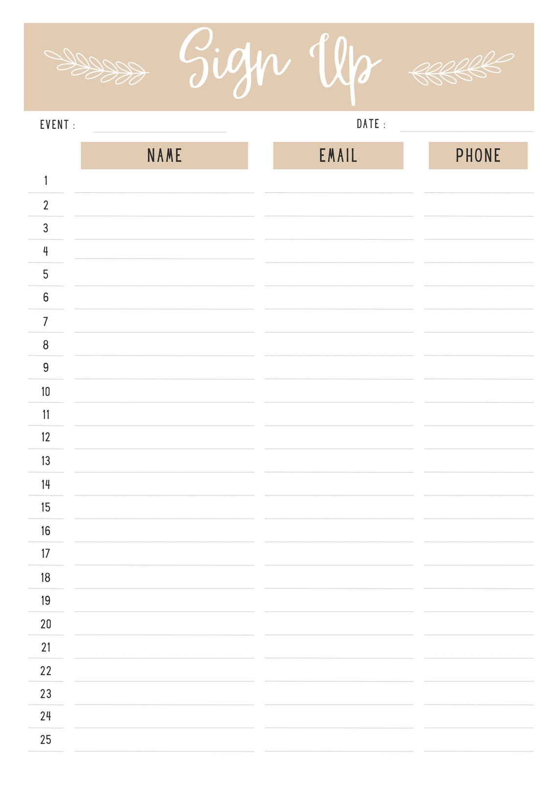 Editable Sign up Sheet. Sign up Sheet Template. Event Sign Up. Canva ...