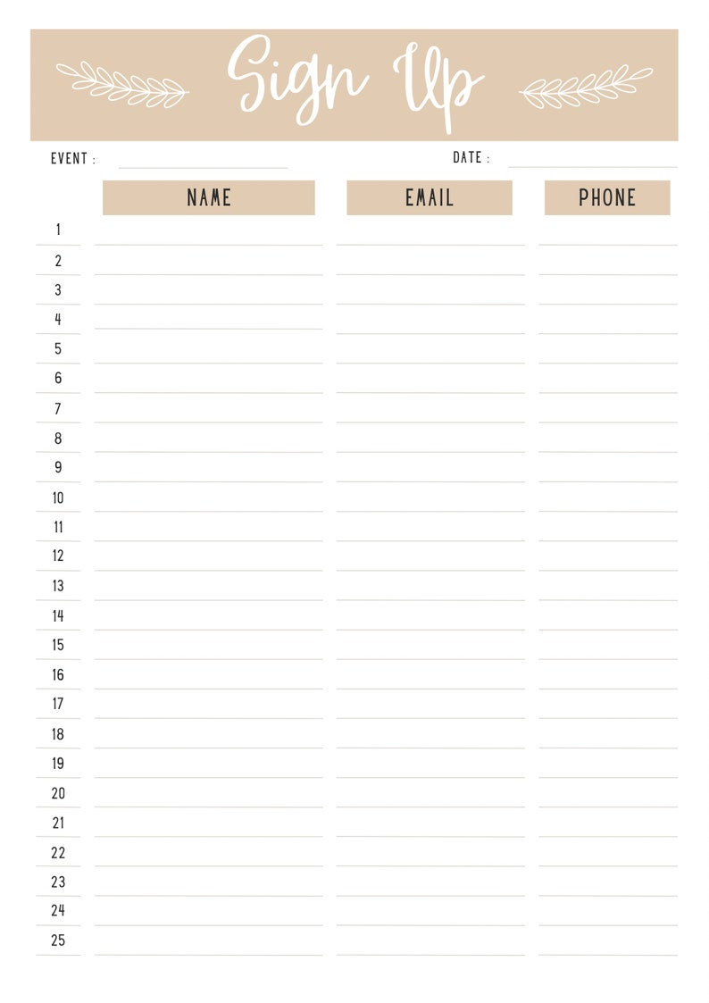 Editable Sign up Sheet. Sign up Sheet Template. Event Sign Up. Canva ...
