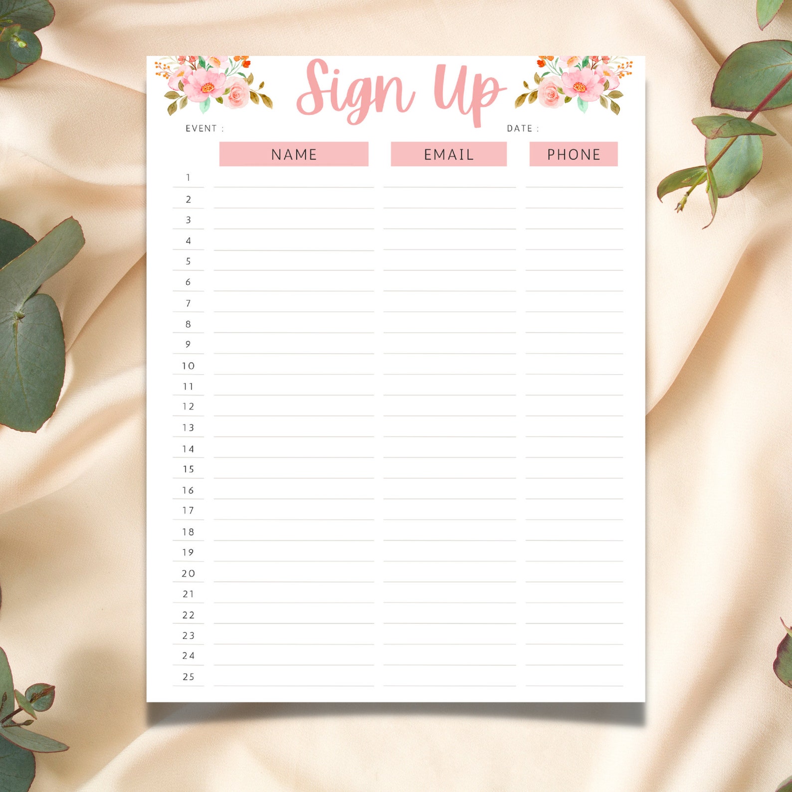 Sign up Sheet Editable | Sign up Sheet Template | Event Sign up | Canva ...