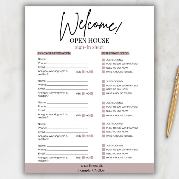 Real Estate Open House Sign in Sheets Printable - Etsy