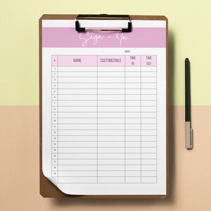 Editable Sign in Sheet, Instant Download, Sign in Sheet, Canva Template ...