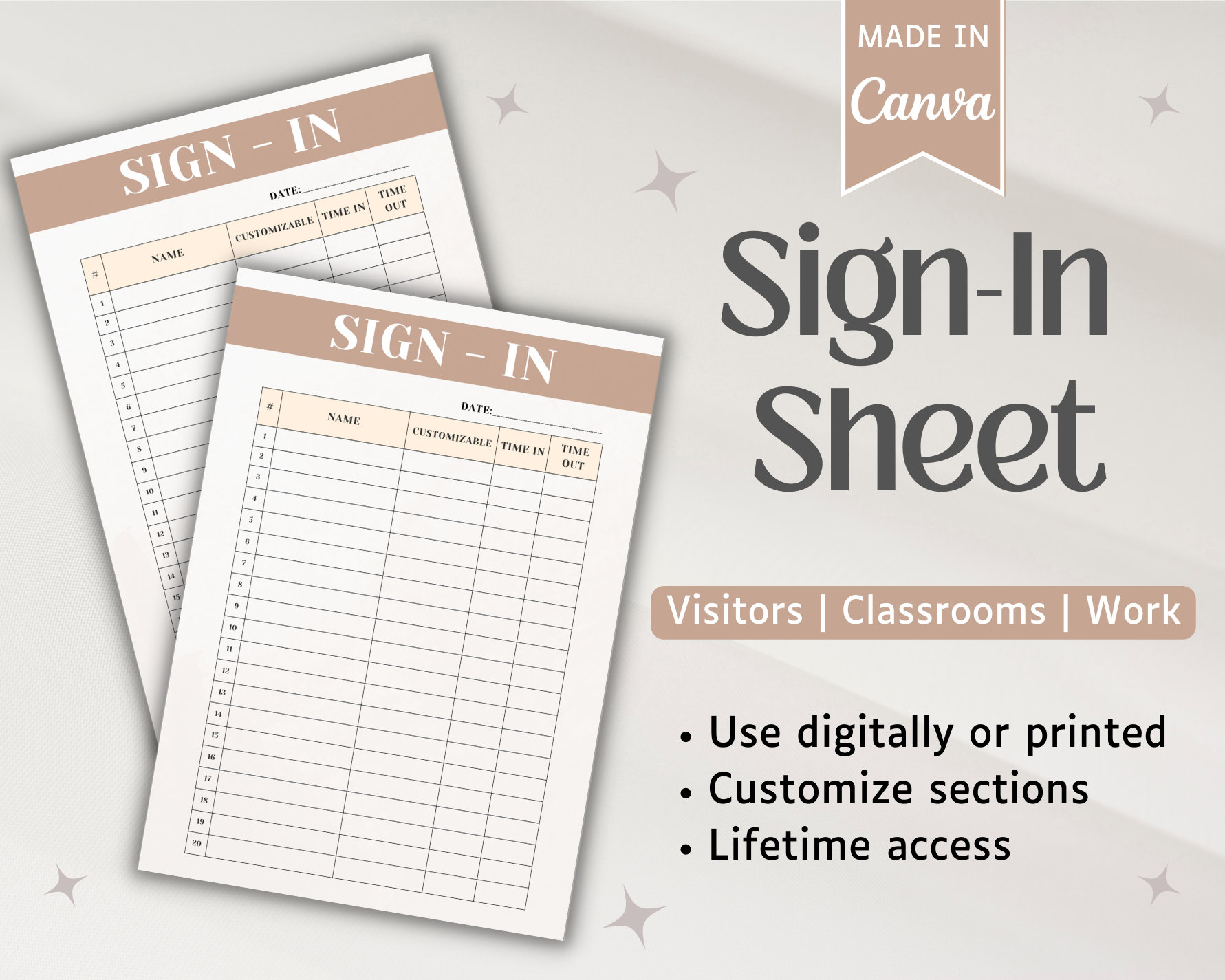 Editable Sign in Sheet, Instant Download, Sign in Sheet, Canva Template ...