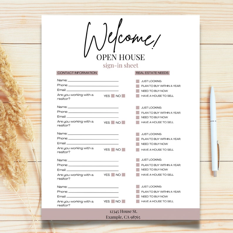 Editable Open House Sign-in Sheets, Real Estate Printable, Open House ...