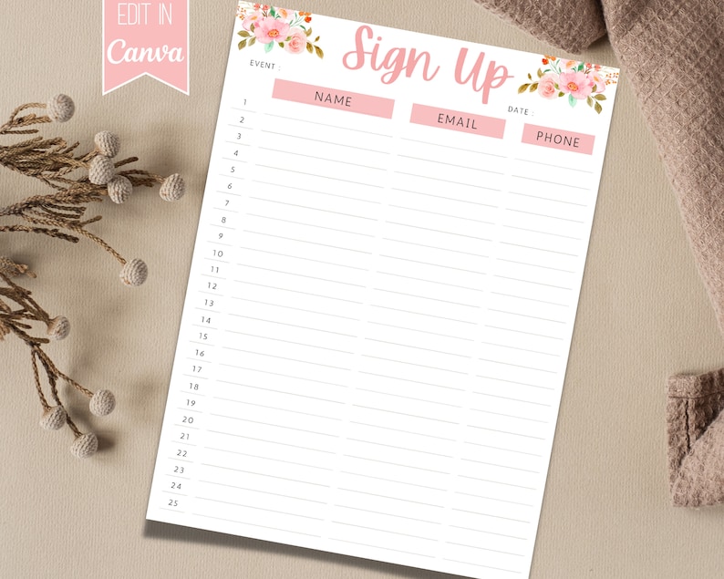 Sign up Sheet Editable | Sign up Sheet Template | Event Sign up | Canva ...