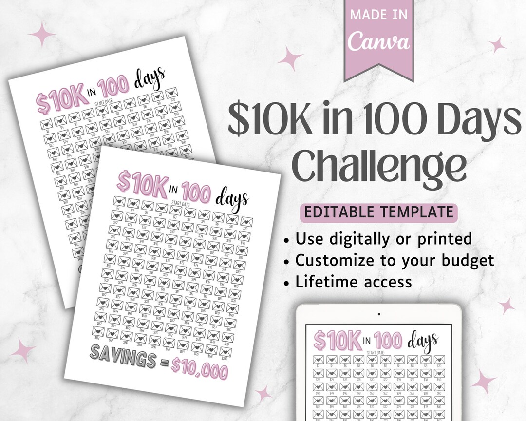 10K Savings Challenge Printable Saving Tracker Editable Template Money ...