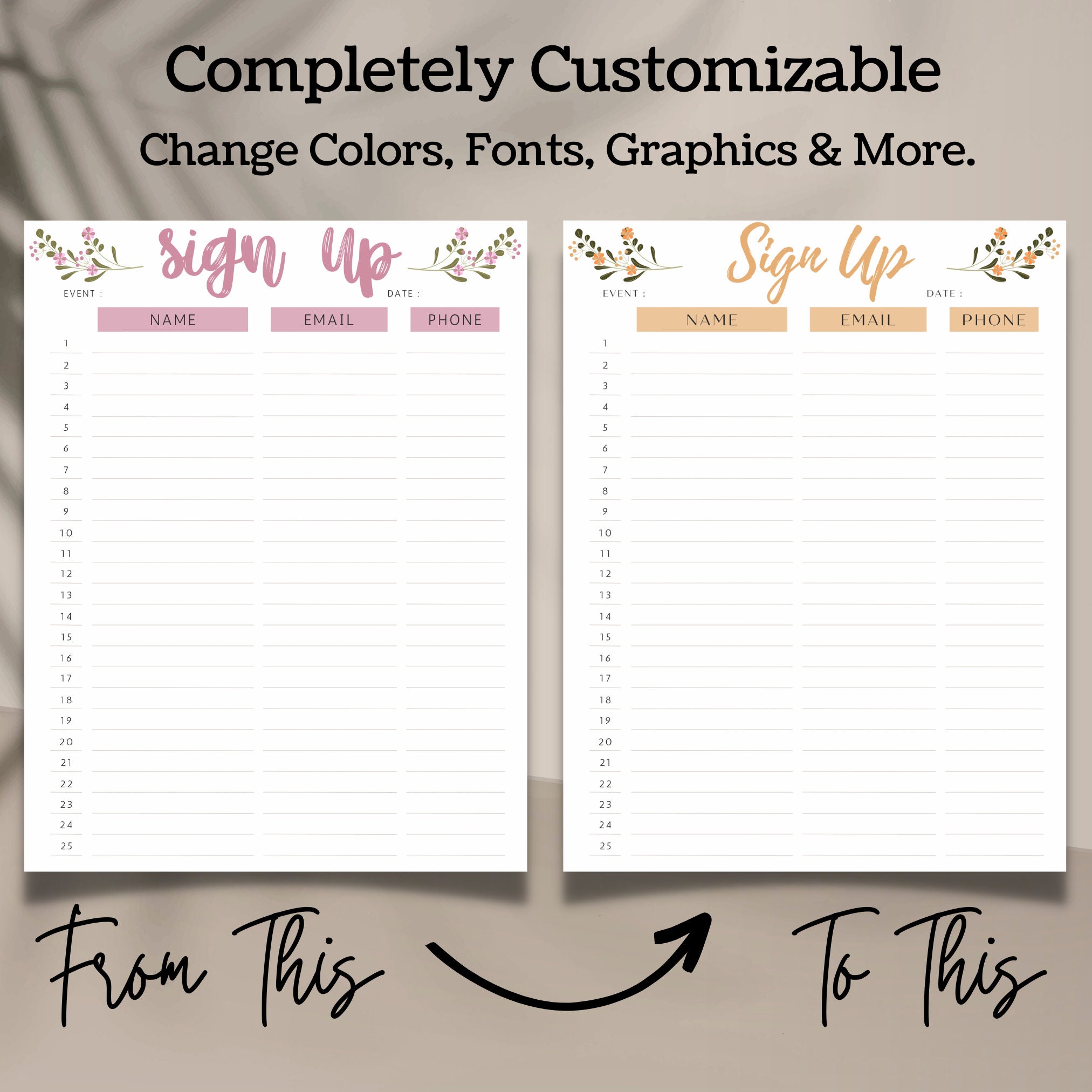 Sign up Sheet Editable | Sign up Sheet Template | Event Sign up | Canva ...