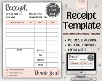 Small Business Printable Receipt Template Customizable Invoice Template ...