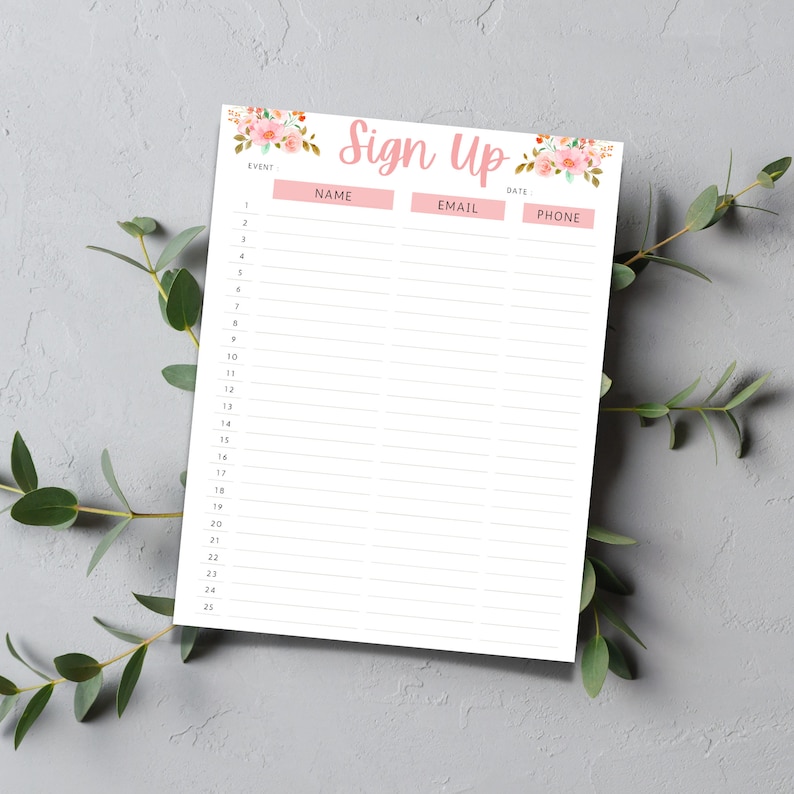 Sign up Sheet Editable | Sign up Sheet Template | Event Sign up | Canva ...