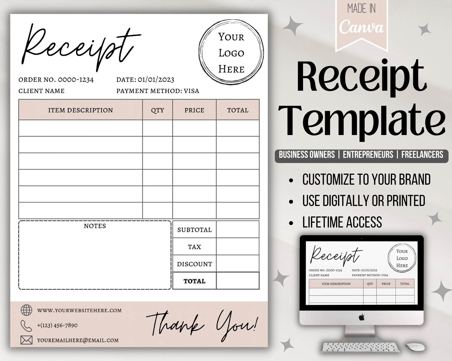 Invoice Template | Receipt Template Canva | Order Form Template | Small ...