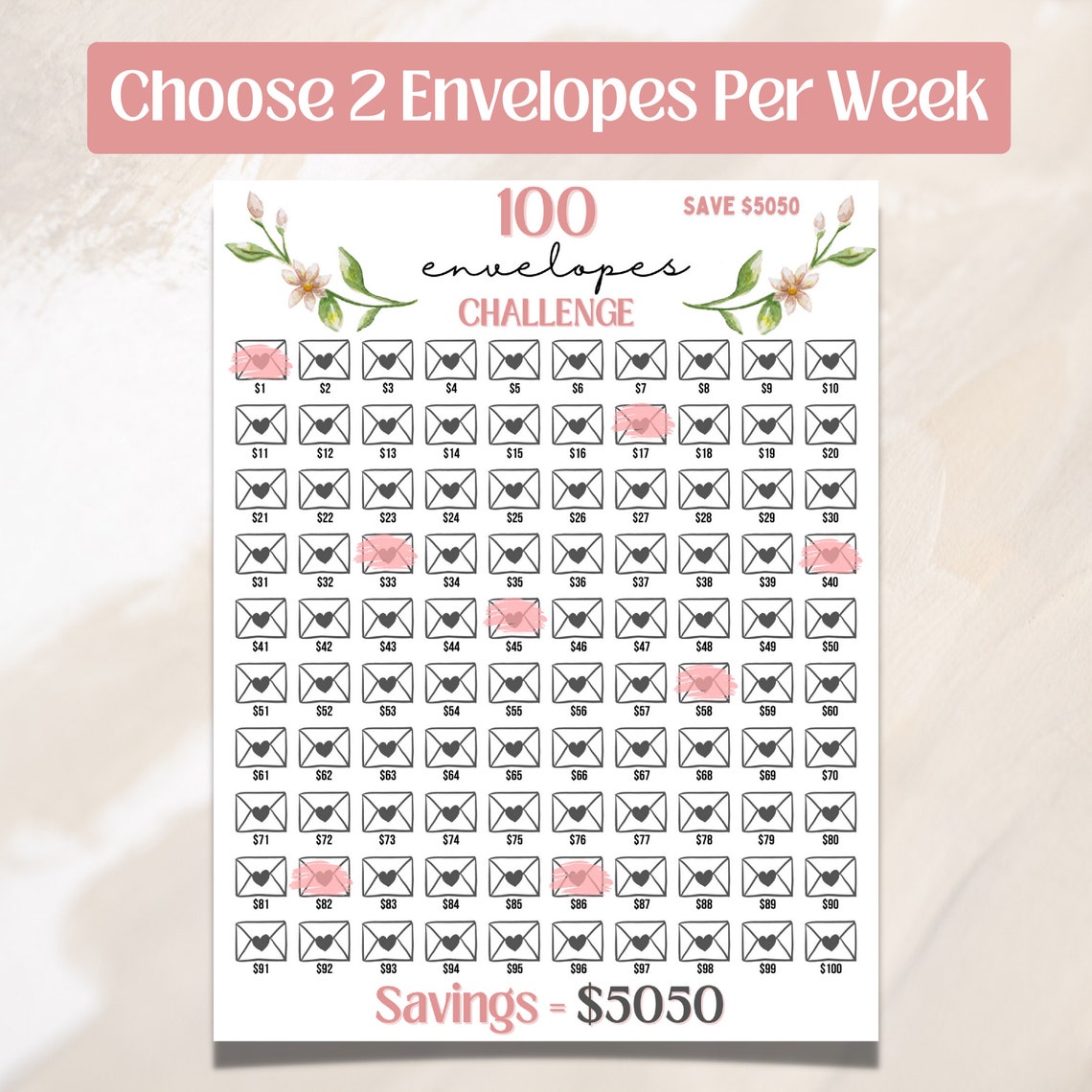 100 Envelope Challenge Savings Challenge Printable Saving Challenge ...