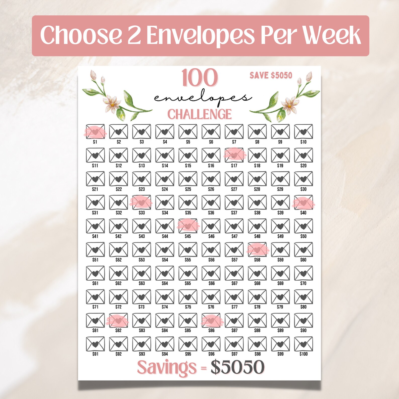 100 Envelope Challenge Savings Challenge Printable Saving Challenge ...