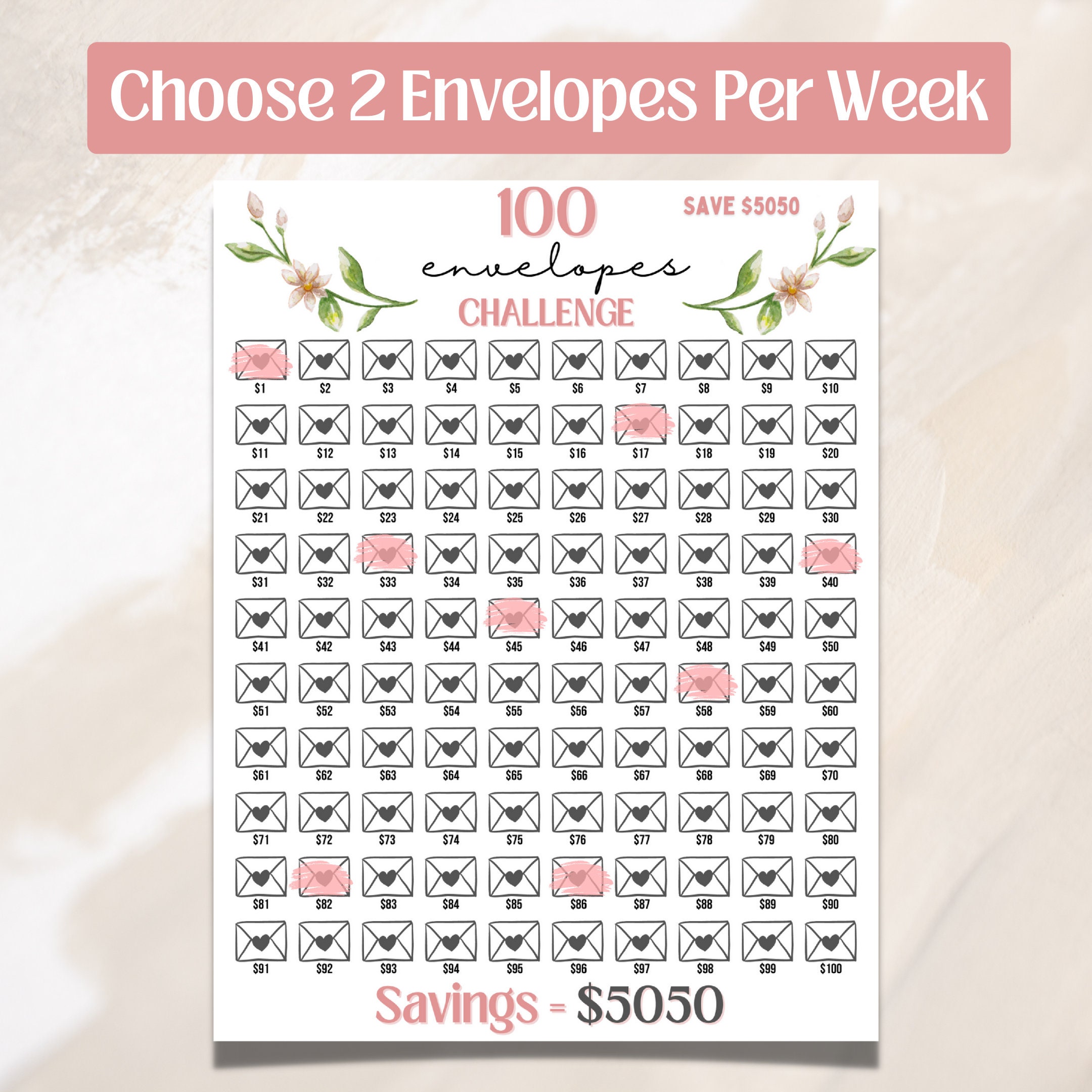 100 Envelope Challenge Savings Challenge Printable Saving Challenge ...