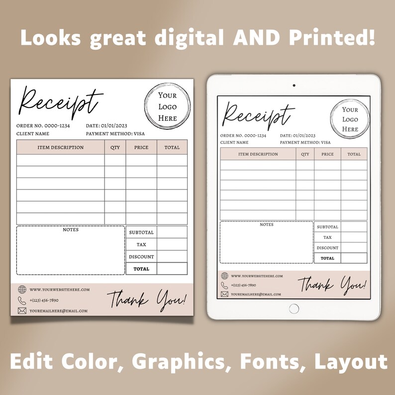 Invoice Template | Receipt Template Canva | Order Form Template | Small Business Printable ...