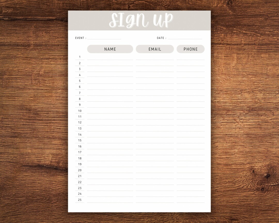 Editable Sign up Sheet. Sign up Sheet Template. Event Sign Up. Canva ...