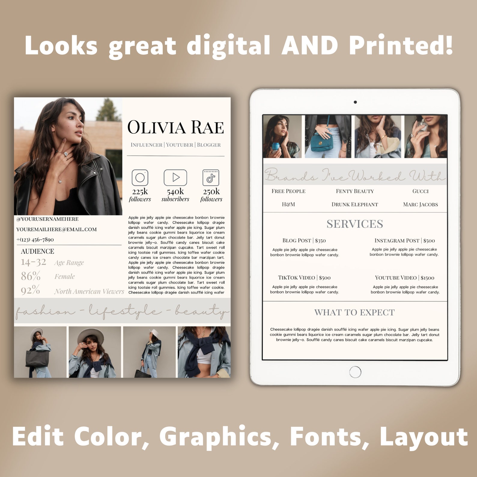 Influencer Media Kit Template | 2 Page Media Kit Template for Canva ...