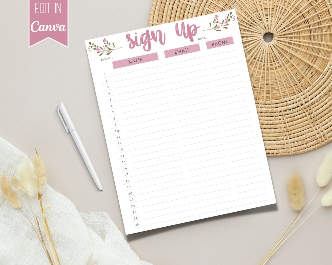 Sign up Sheet Editable | Sign up Sheet Template | Event Sign up | Canva ...