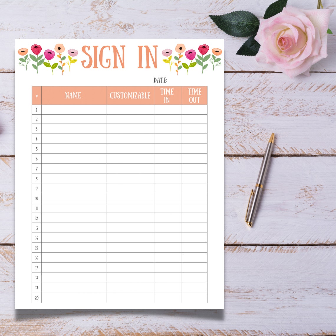 Sign in Sheet Template Sign in Sheet Spring Canva Template - Etsy