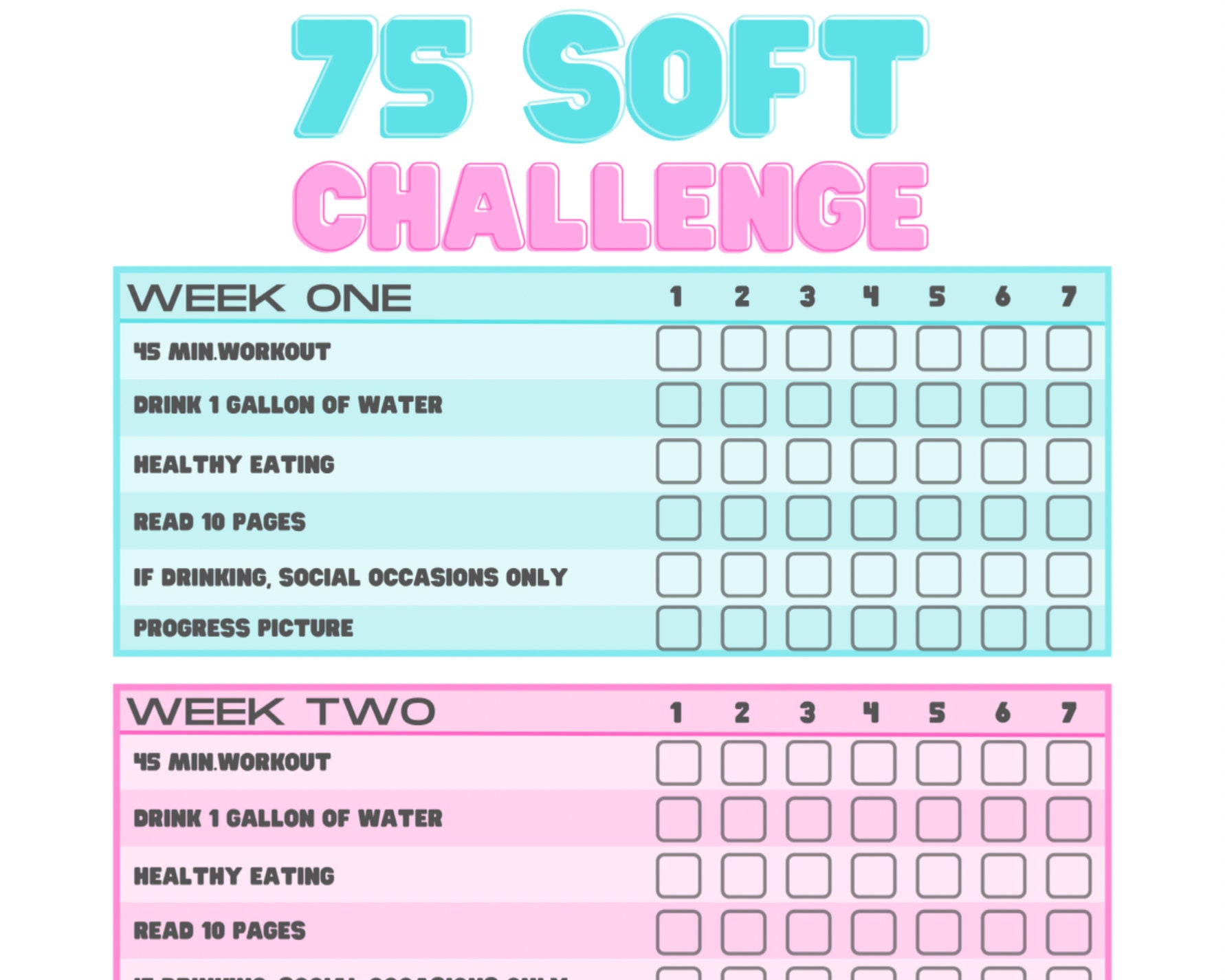 75 Soft Challenge Tracker | 75 Soft Challenge | 75 Soft Challenge ...