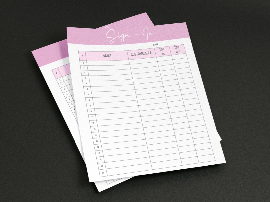 Editable Sign in Sheet, Instant Download, Sign in Sheet, Canva Template ...