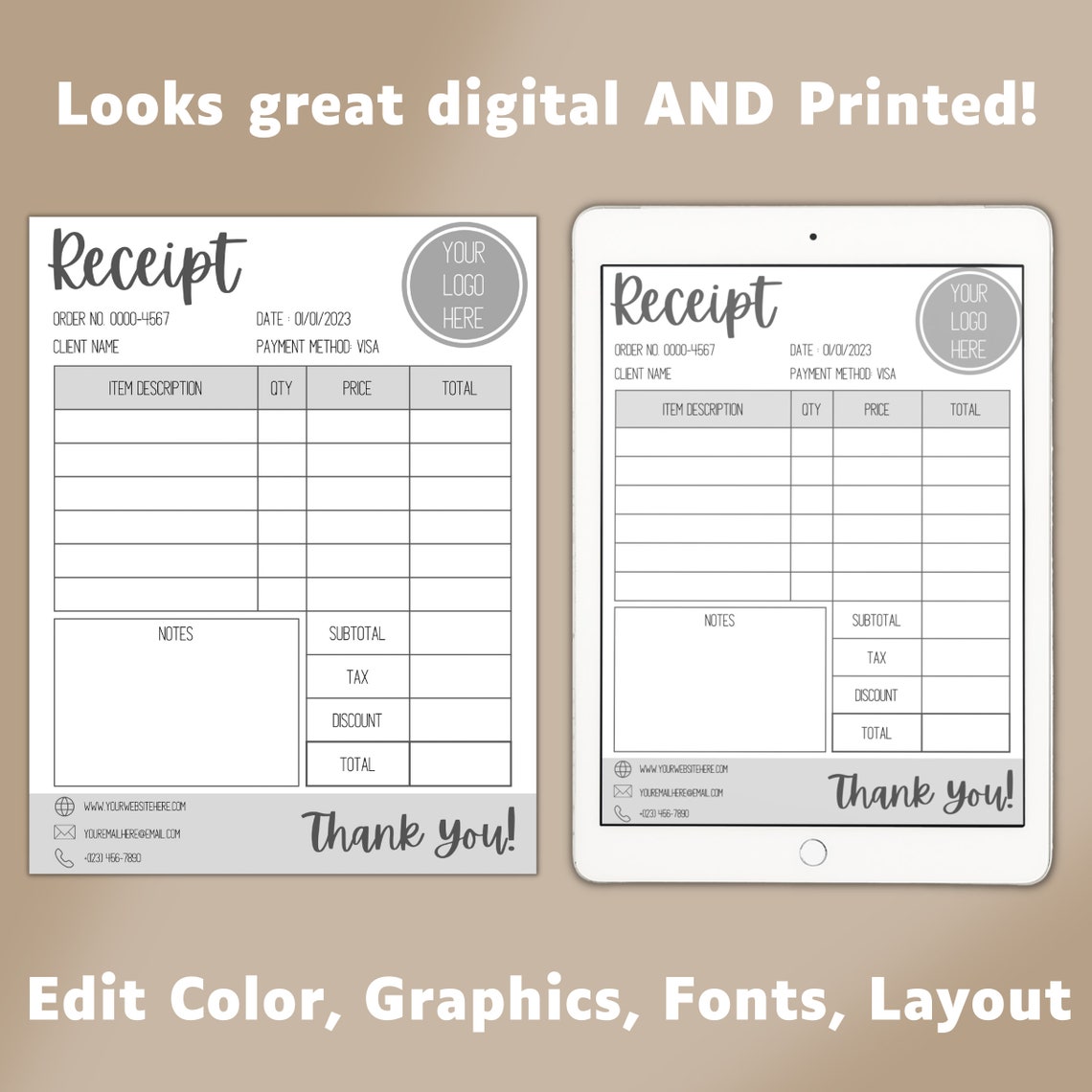 Small Business Printable Receipt Template Customizable - Etsy