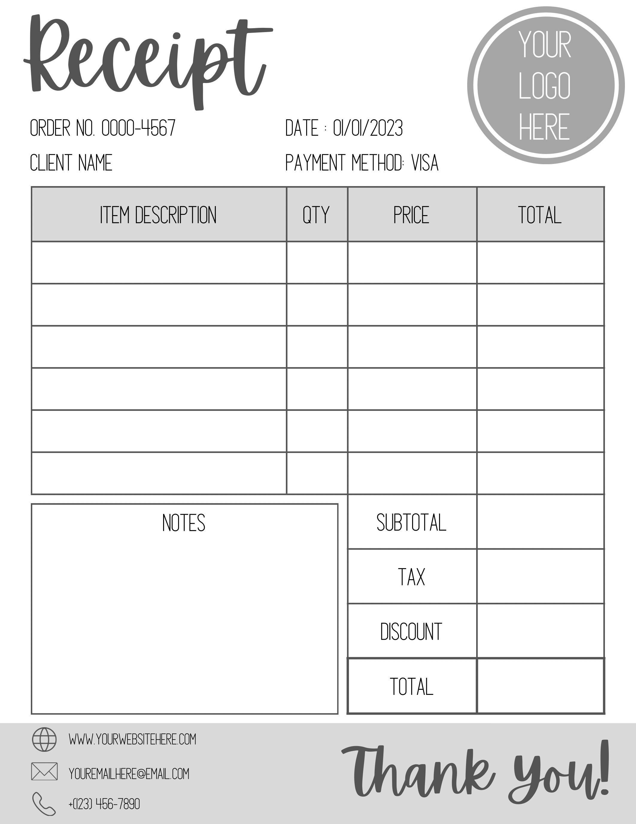 Small Business Printable Receipt Template Customizable | Invoice ...