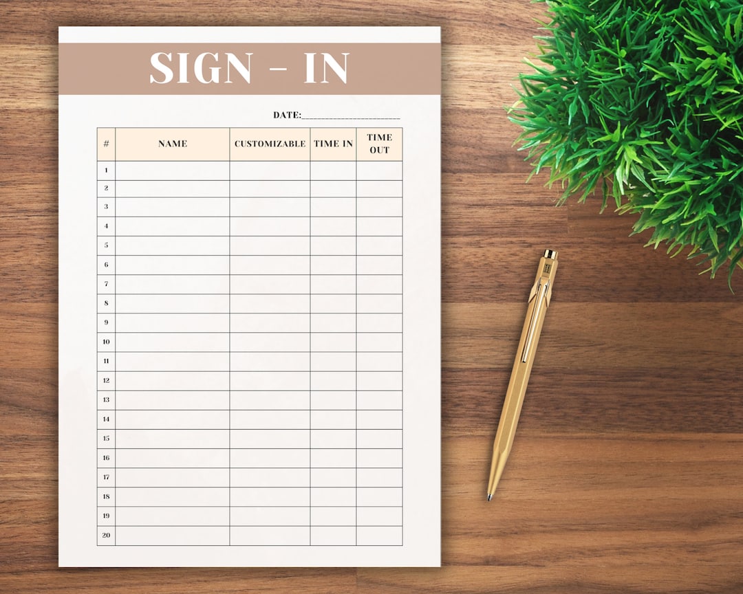 Editable Sign in Sheet, Instant Download, Sign in Sheet, Canva Template ...