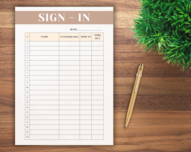 Editable Sign in Sheet, Instant Download, Sign in Sheet, Canva Template ...