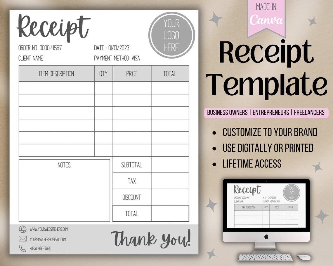 Small Business Printable Receipt Template Customizable - Etsy