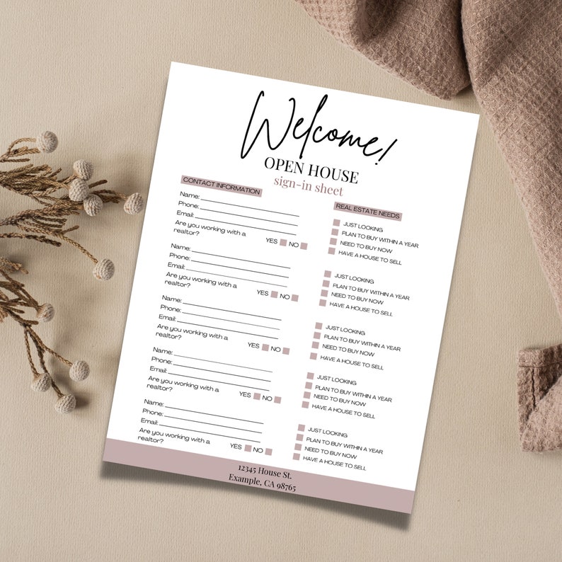 Editable Open House Sign-in Sheets, Real Estate Printable, Open House ...