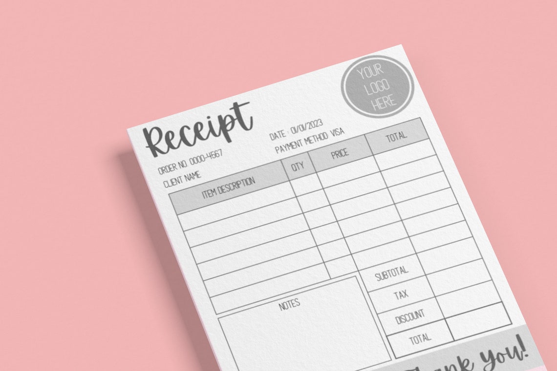 Small Business Printable Receipt Template Customizable - Etsy
