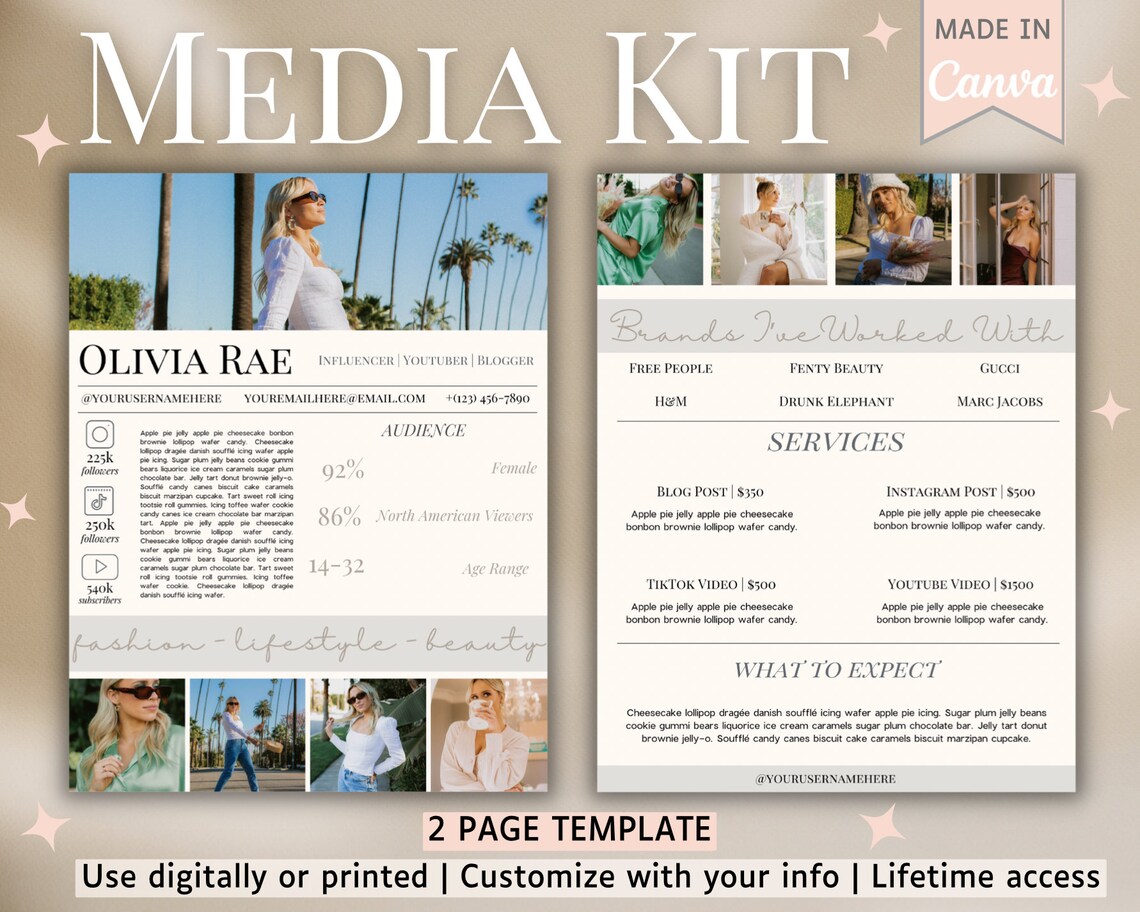 Influencer Media Kit Template 2 Page Media Kit Template for - Etsy