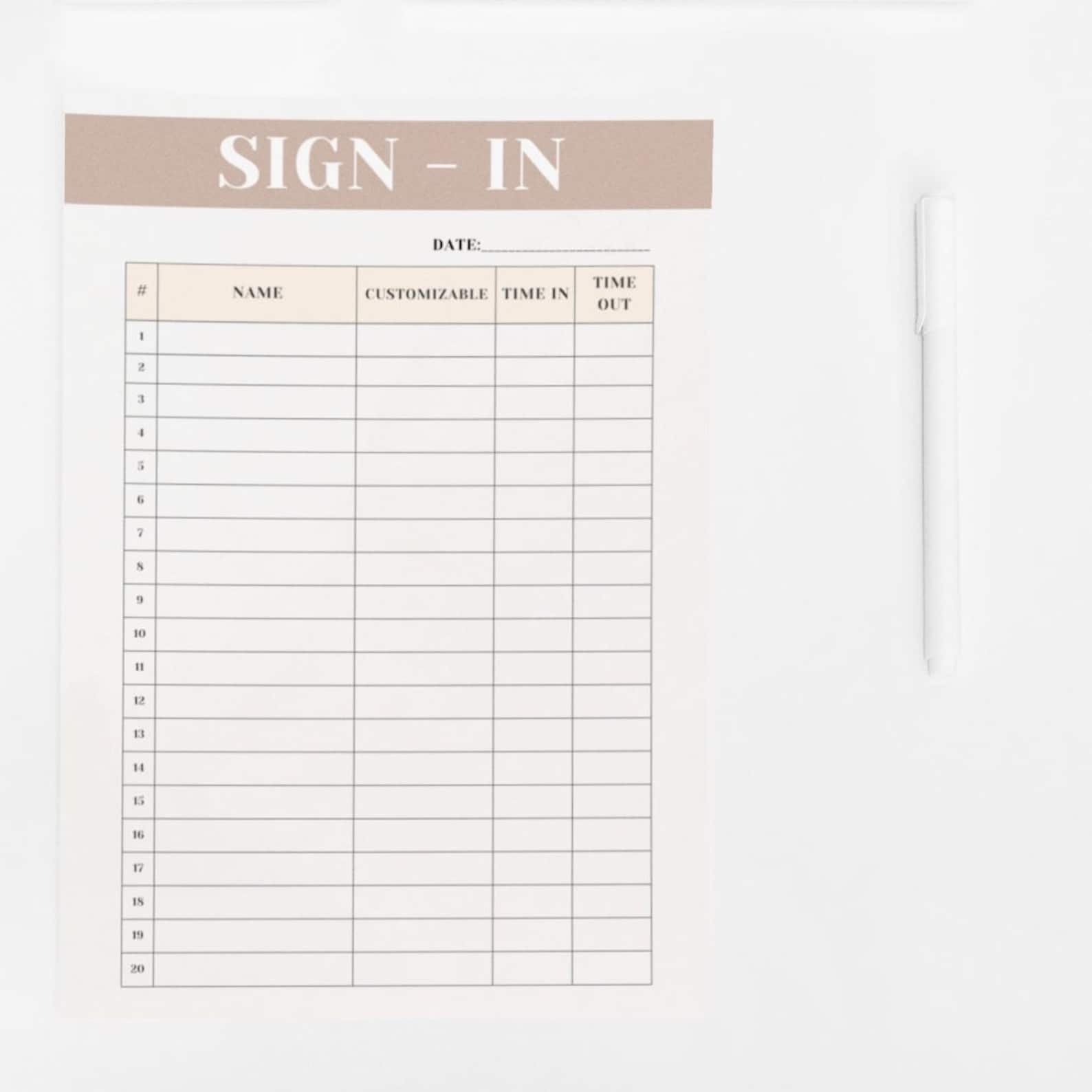 Editable Sign in Sheet, Instant Download, Sign in Sheet, Canva Template ...