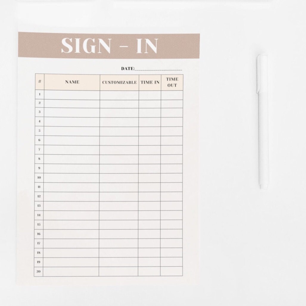 Editable Sign in Sheet, Instant Download, Sign in Sheet, Canva Template ...