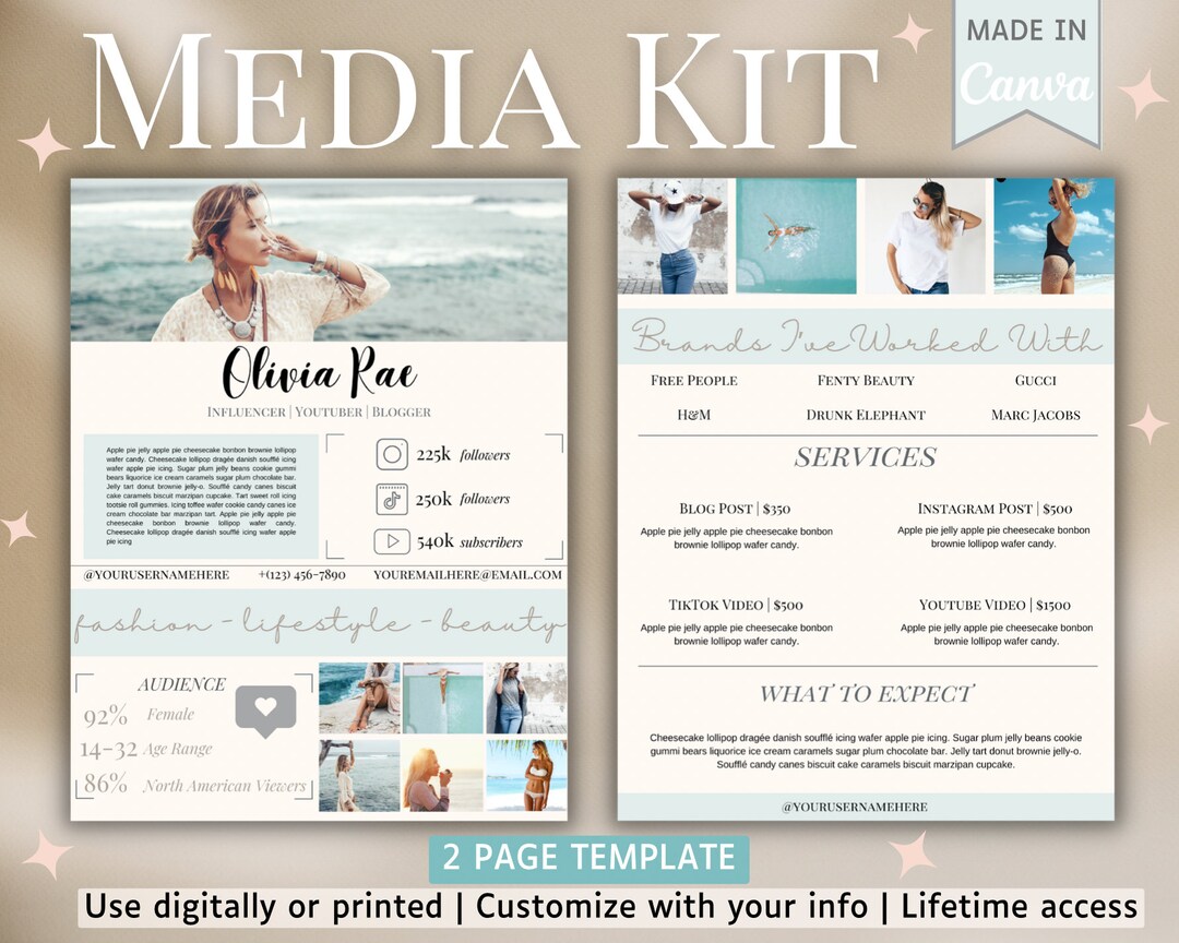 Influencer Media Kit Template | 2 Page Media Kit Template | Blogger ...
