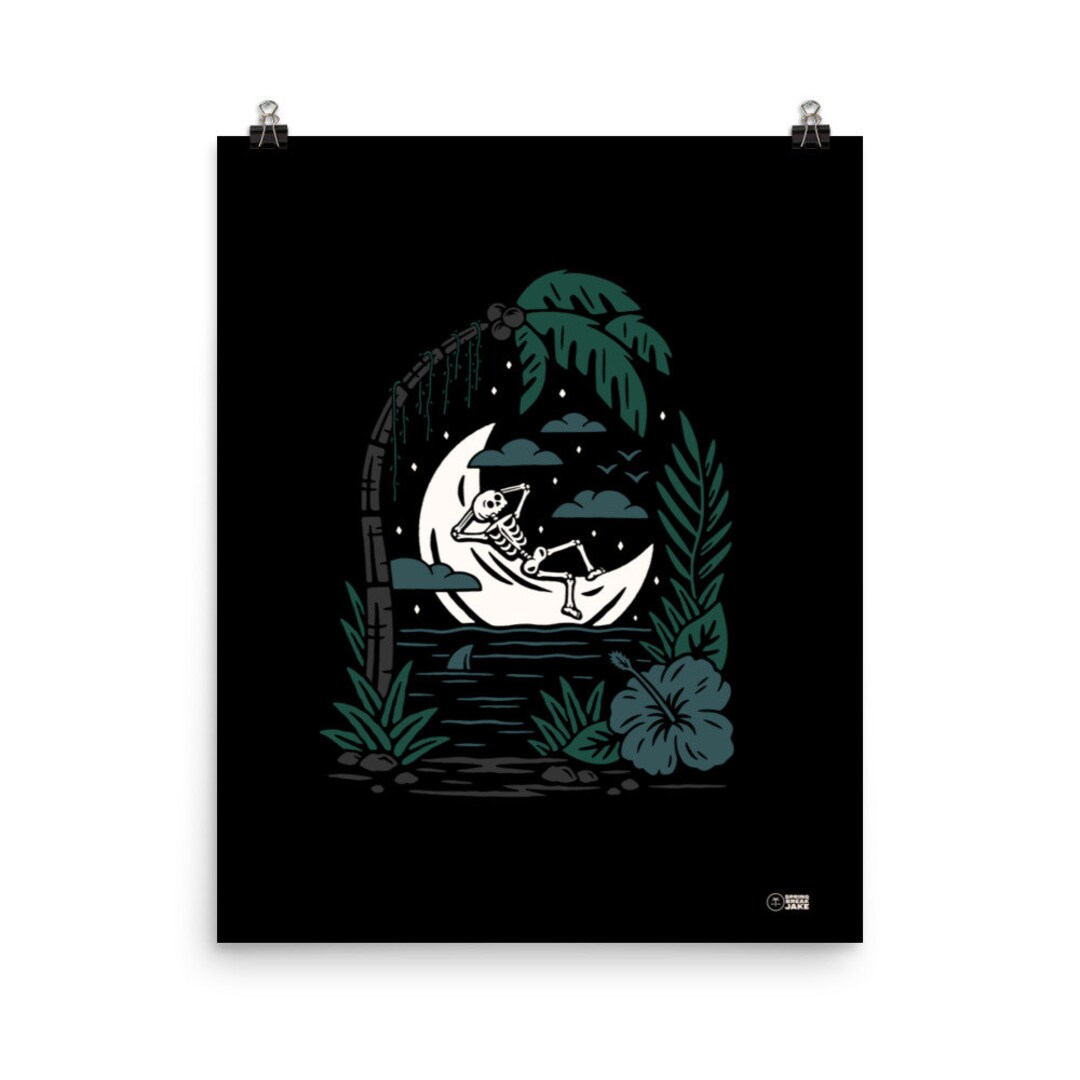 Lonesome Paradise Tropical Skeleton Night Print - Etsy