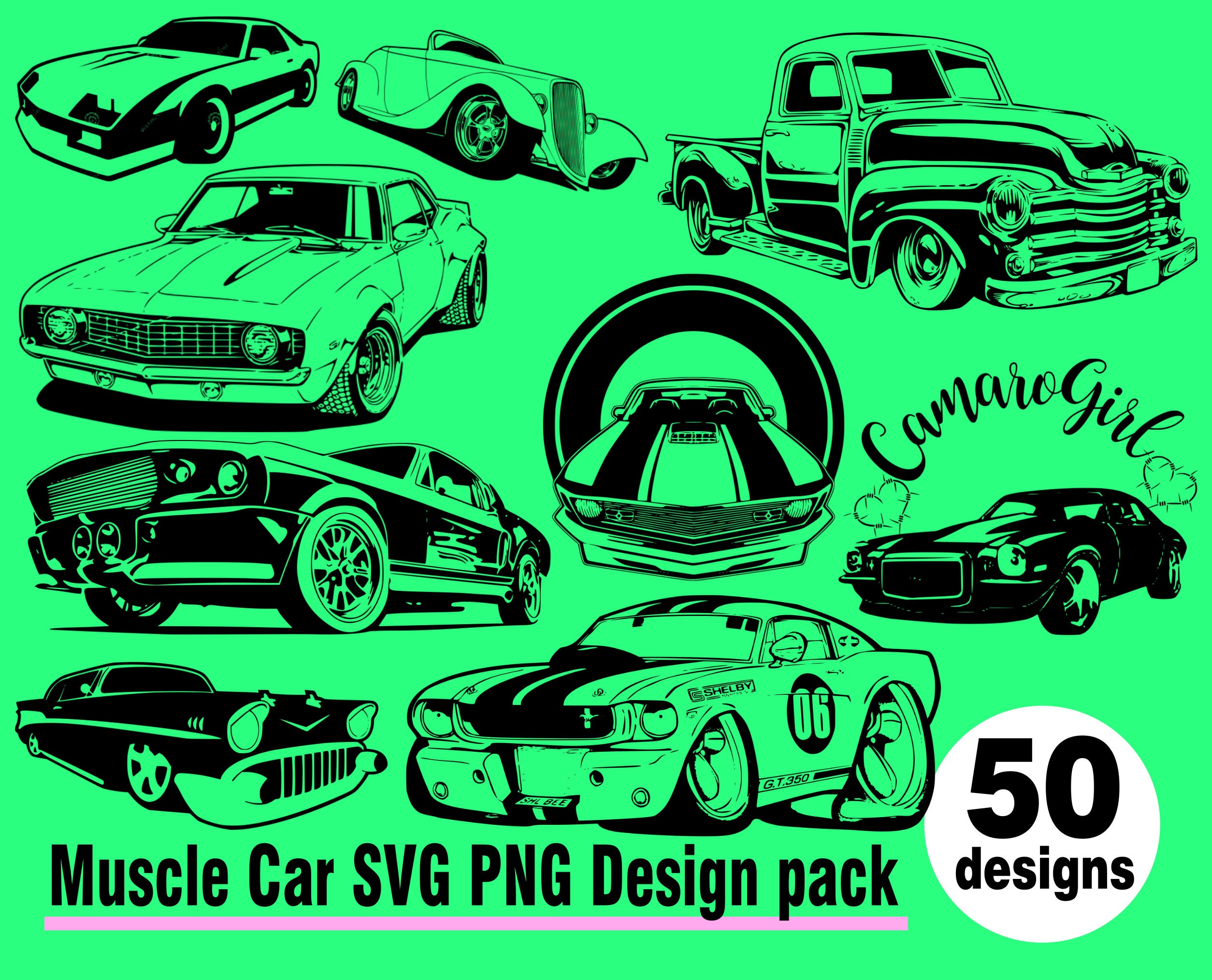 Muscle Car SVG PNG 50 Design Pack Eleanor GT500 American Muscle Drag ...