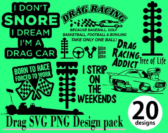 Drag Racing SVG PNG 20 Design Pack Muscle Car Mustang Corvette Quarter ...