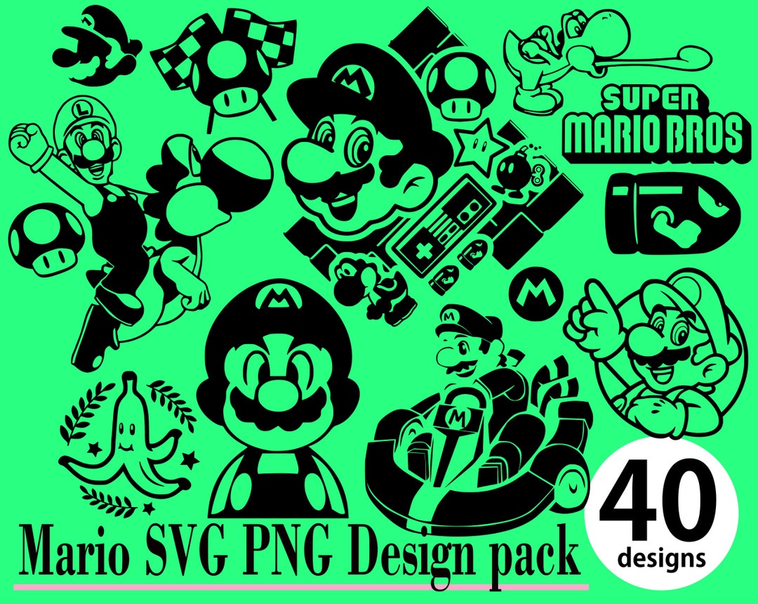 Mario SVG PNG 40 Design Pack 80s 90s Oldschool Classic Retro Video ...