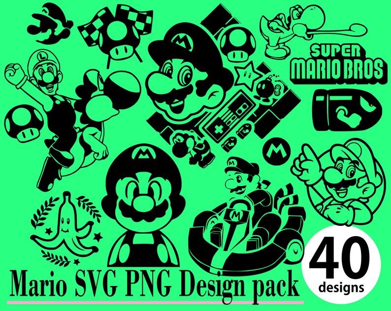 Mario SVG PNG 40 Design Pack 80s 90s Oldschool Classic Retro Video ...