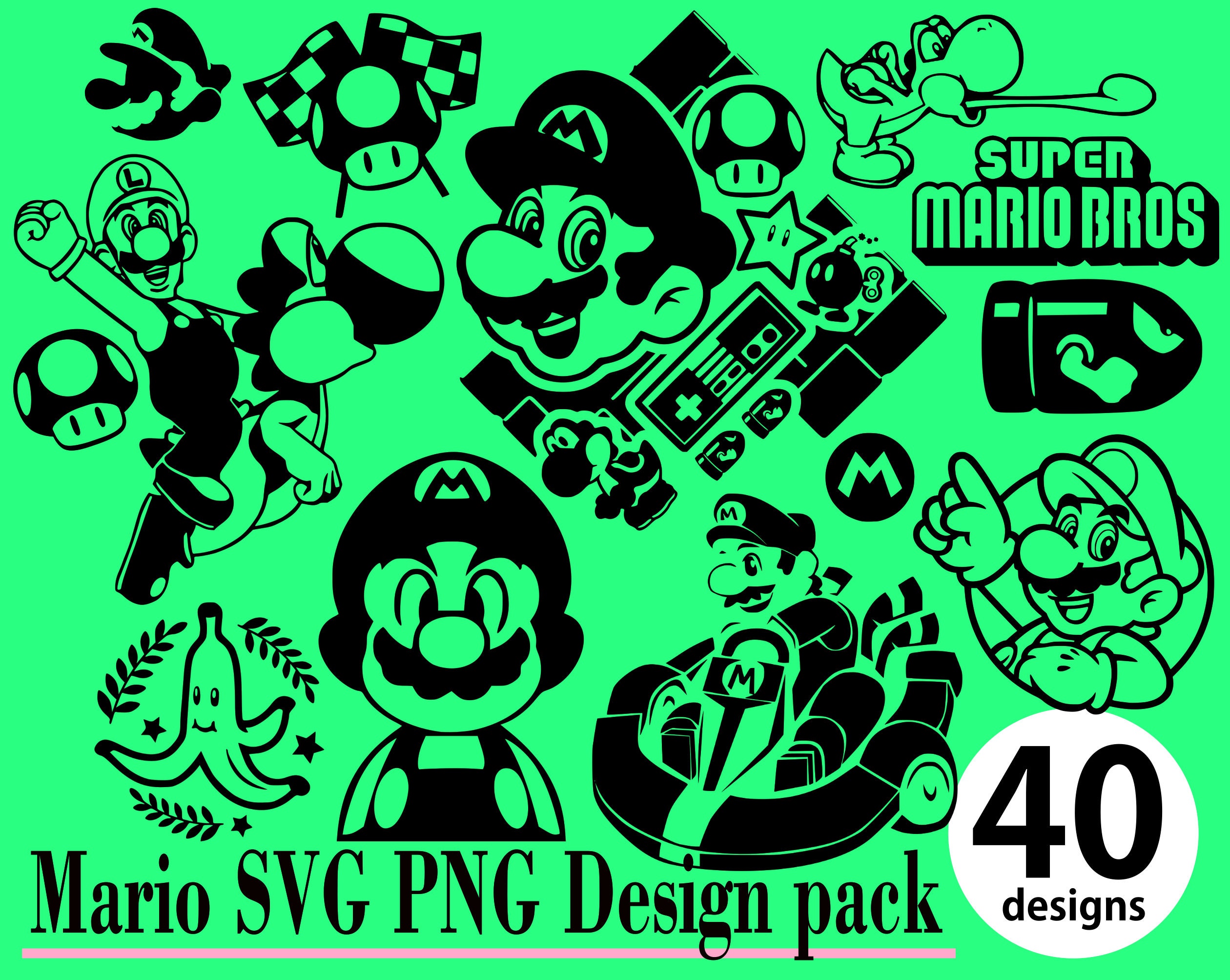 Mario SVG PNG 40 Design Pack 80s 90s Oldschool Classic Retro Video ...