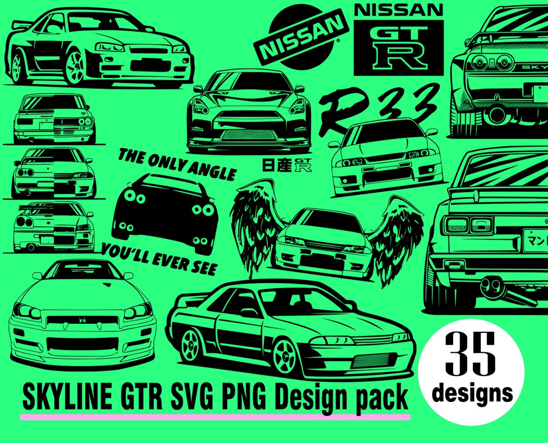 Skyline GTR SVG PNG 35 Design Pack Nissan Silvia Godzilla Rb26 Vq36 R32 ...