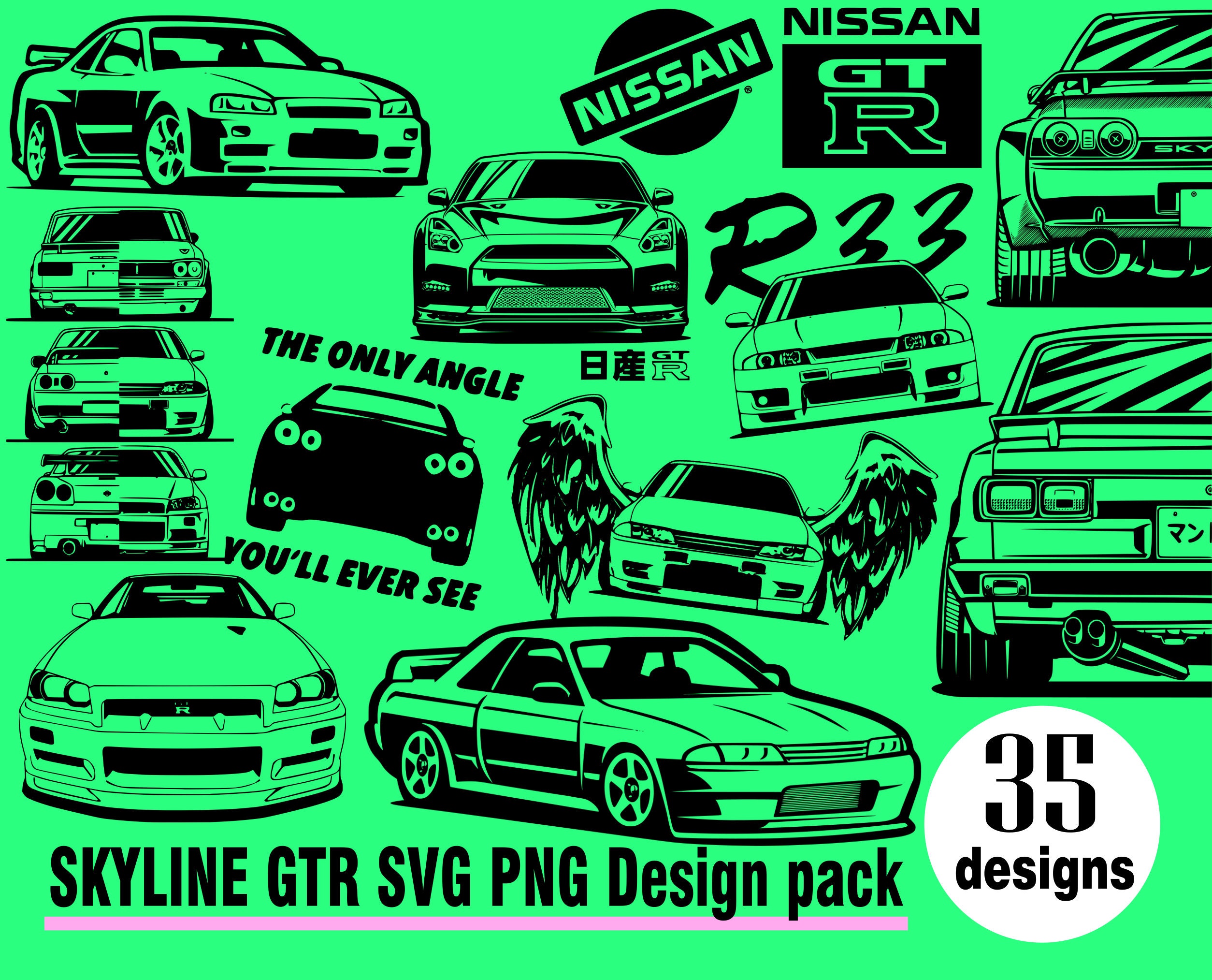 Skyline GTR SVG PNG 35 Design Pack Nissan Silvia Godzilla Rb26 Vq36 R32 ...