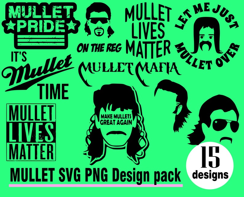 Mullet SVG PNG 15 Design Pack USA Mullet Barber Mullet Cut Bumper ...
