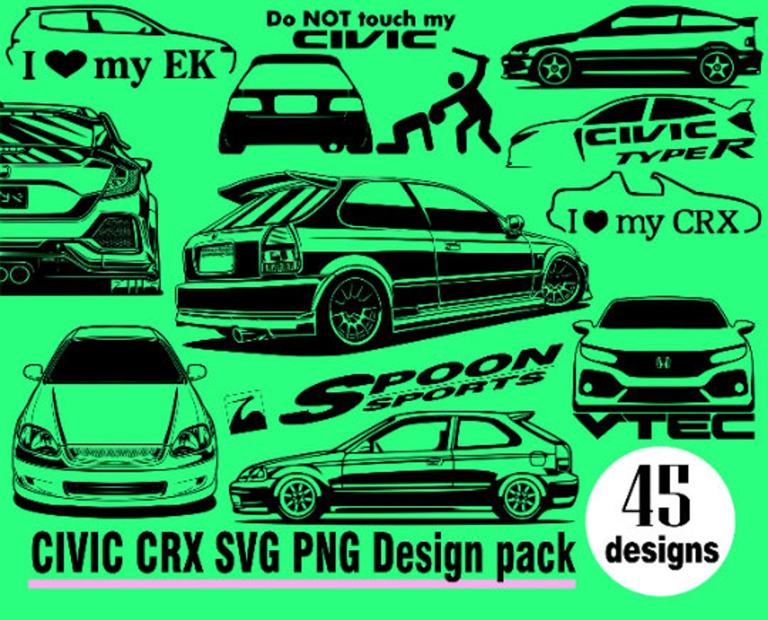 Civic SVG PNG 45 Design Pack Drift Racing Drag Acura Civic Vtec Stance ...