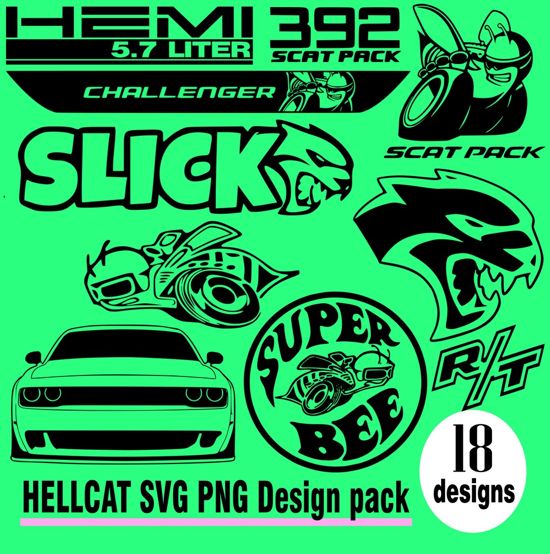Hellcat SVG PNG 18 Design Pack Scat Pack Muscle Car Bumper Sticker ...