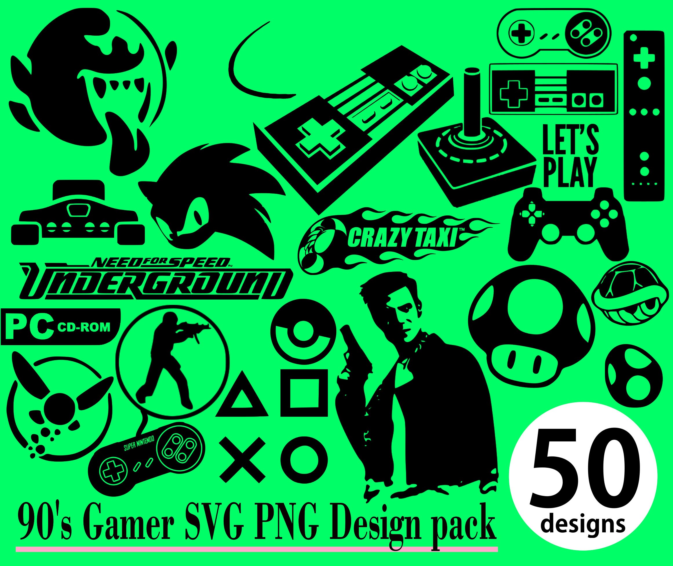 90s Gamer SVG PNG 50 Design Pack 80s 90s Oldschool Classic Retro Video ...