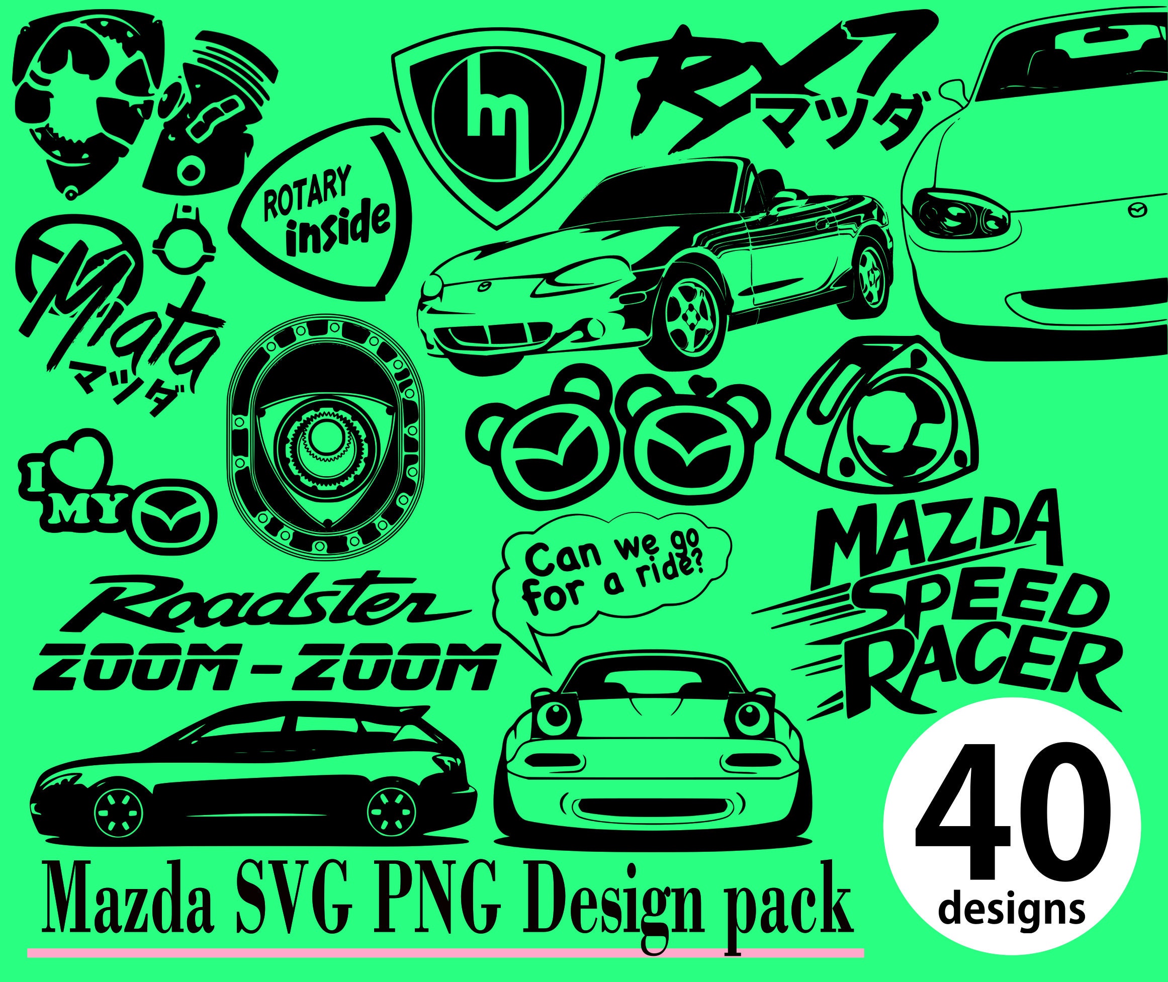 Mazda SVG PNG 40 Design Pack Drift Miata MX-5 MP5 Mad Mike Rotary Drift ...